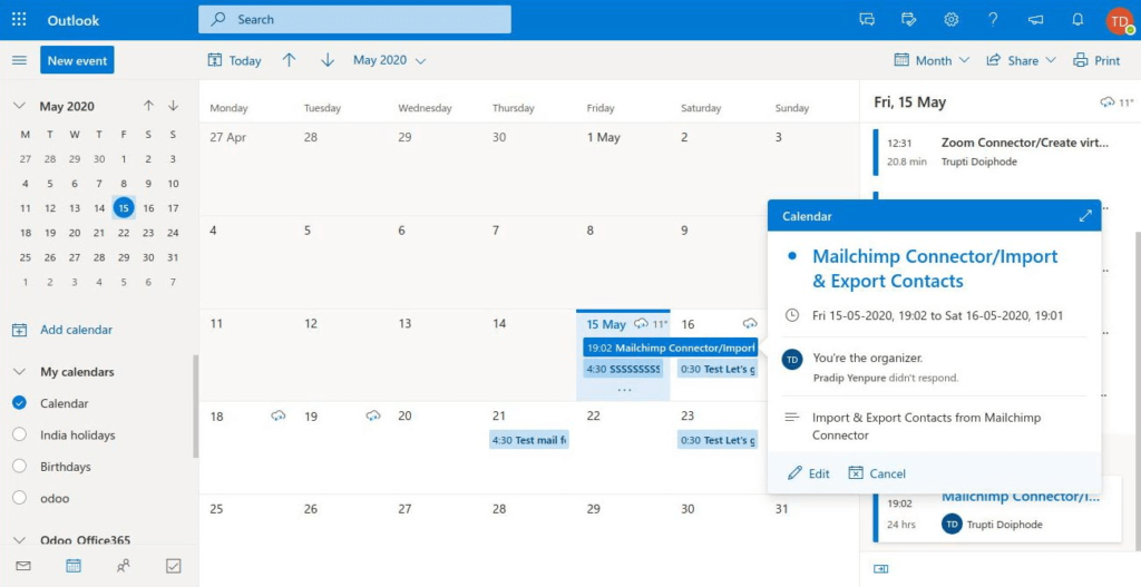 Odoo Project Task Microsoft Office 365 Calendar integration - Macrofix