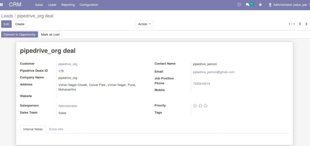Odoo Pipedrive Connector - Macrofix